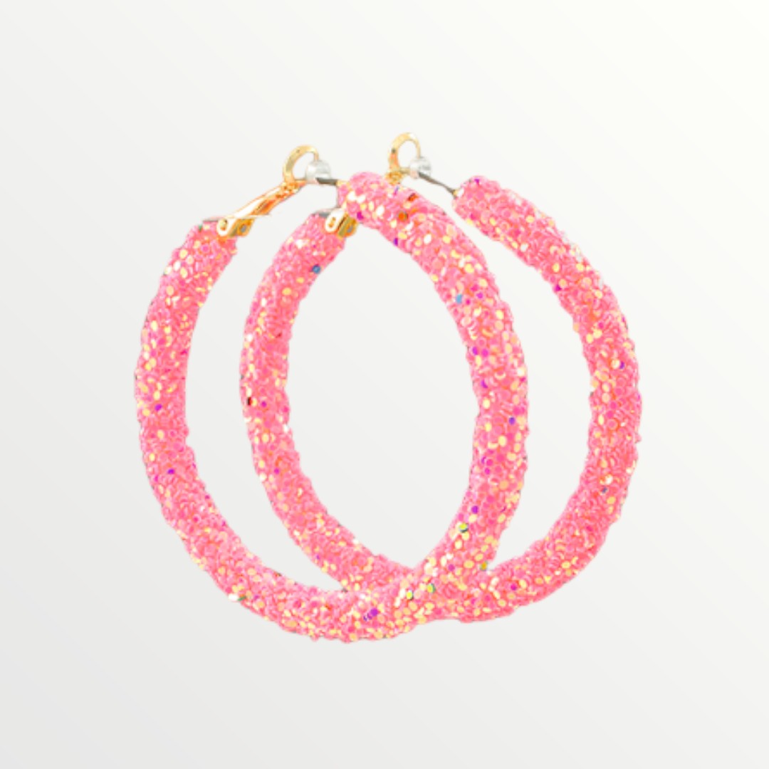 Pink Glitter Hoops | LouisGeorge Boutique